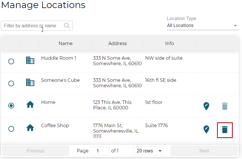 Delete Personal Location